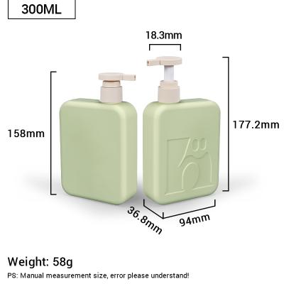 Cina Flacone quadrato in plastica verde da 300 ml per shampoo e balsamo, flacone cosmetico in plastica personalizzato con tappo a ribalta in vendita