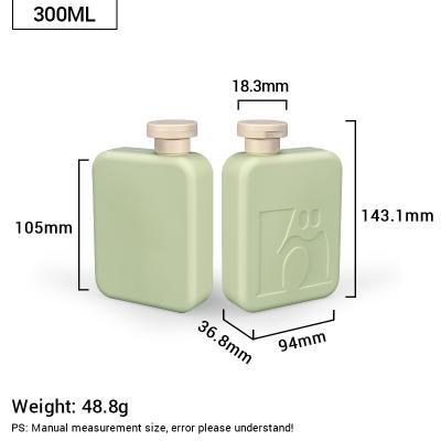 Cina Flacone quadrato in plastica verde da 300 ml per shampoo e balsamo, flacone cosmetico in plastica personalizzato con tappo a ribalta in vendita