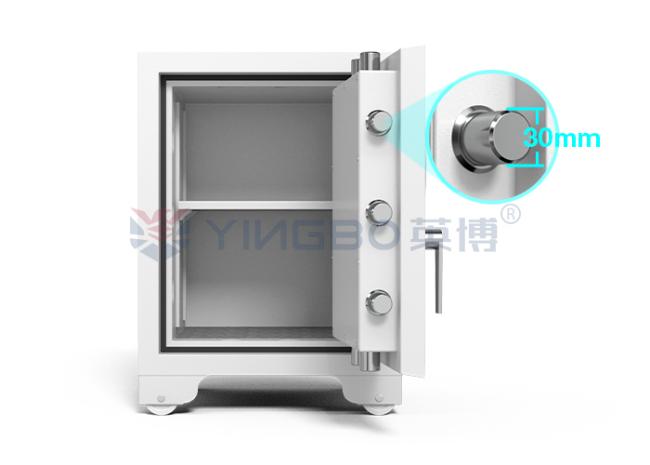 Close-up of 30mm solid steel latches on safe box