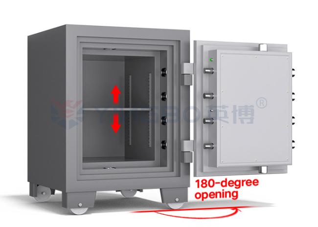 Safe box interior with adjustable shelf
