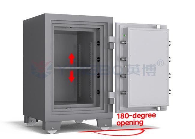 Safe box interior showing adjustable shelves