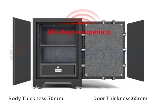 Close-up view of safe box construction and thickness