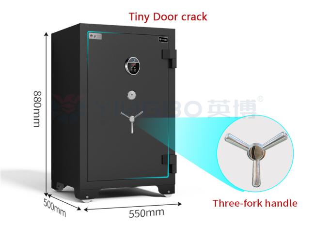 Fireproof safe box exterior view showing security features
