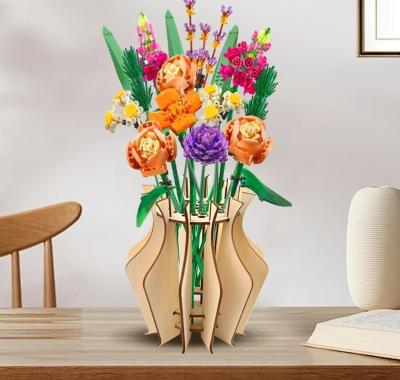 Chine Vase de fleurs d'anniversaire en bois pour Lego Bouquet de fleurs à vendre