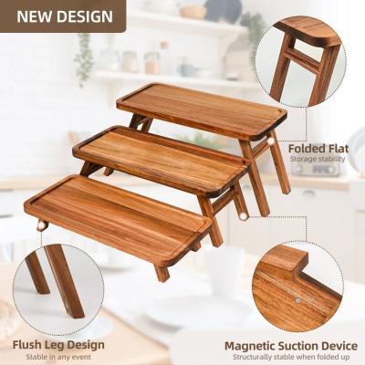 Κίνα Τρίτης βαθμίδας ξύλινος πύργος Cupcake Display Stand Ακασία ξύλο αναδιπλούμενο δίσκο για το μέρος προς πώληση