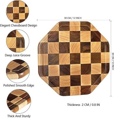 Κίνα Προσαρμοσμένο 12X12X0.8 ίντσες Ακασία ξύλινη κοπή οκτάγωνο επιφάνεια σερβίρισμα με Juice Groove προς πώληση