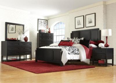 Cina Insieme di legno dipinto della mobilia della camera da letto, mobilia britannica della camera da letto del nero di stile in vendita