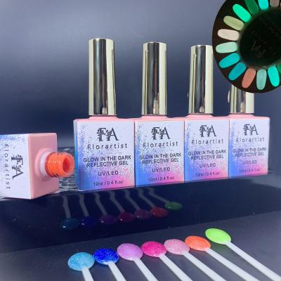 China Newest Glow in the Dark Gel Nail Polish Neon Glitter Flash Reflective Gel Soak Off Diamond Luminous Disco UV Gel Varnish Ememals for sale
