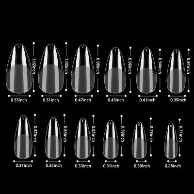 China Soft Gel Full Cover Nail Tips Clear Gel Nail Tips Medium Almond Gelly Tips Eco-friendly Acrylic French 10 Boxes 12 Sizes for sale