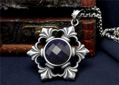 Cina Catena rotonda dell'argento della collana dell'acciaio inossidabile del cerchio con lo zircone nero ebano stabilito del forcone in vendita