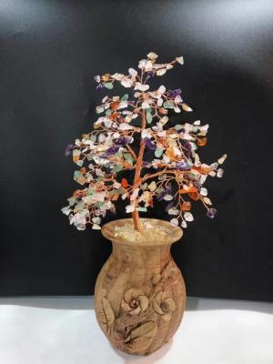 Cina Albero dell'interno della pietra preziosa del quarzo di Rosa della scultura dell'albero dei bonsai del cavo in rilievo per la famiglia in vendita