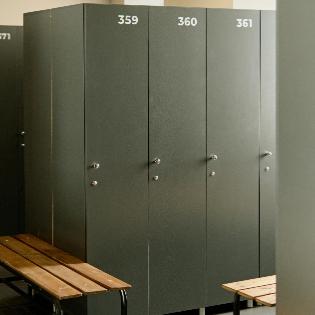 China Scratch Resistant Gym Lockers Wooden Orange Grey Electronic Gym Lockers for sale