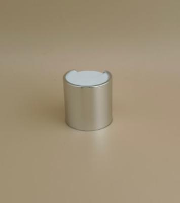 Chine Bouchon rond lisse argenté en plastique-aluminium avec bouton blanc pour flacons de soins de la peau à vendre