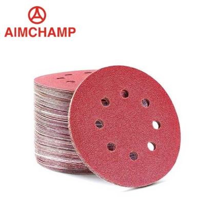 China Sanding Disc Sandpaper 6 Inch 150mm Red Aluminum Oxide Sand Paper 8 holes for sale