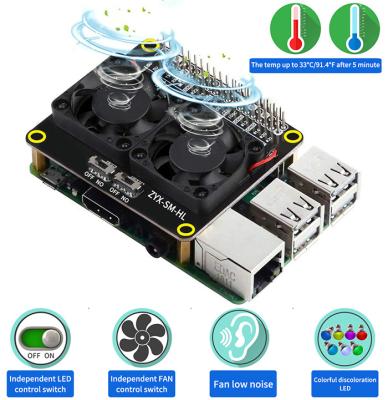 Cina Ventola di raffreddamento doppia ed Automatico-colore del lampone pi 4B che cambiano LED, per il lampone pi 4B/3B+/3B/3A+ in vendita