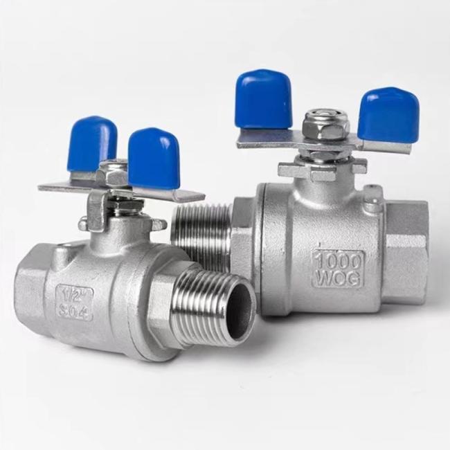 Manual Stainless Steel Female and Male Thread 2PC Ball Valve with Butterfly Handle