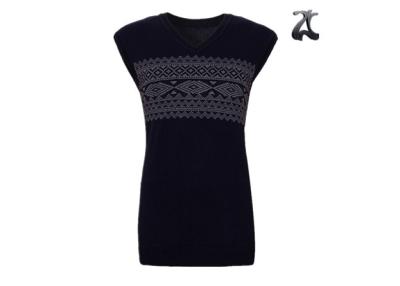 Cina Gli uomini puri del cotone tricottano il collo a V senza maniche del nero della maglia del maglione con il modello del jacquard in vendita