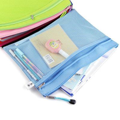 Cina Borse trasparenti della matita della chiusura lampo della maglia di nylon di doppio strato, borsa del documento dell'archivio in vendita