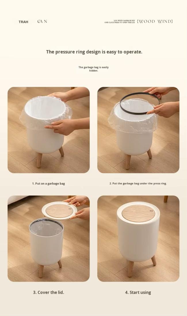 Slim Open Top Trash Can with Lid - Side view demonstrating compact profile and lid design