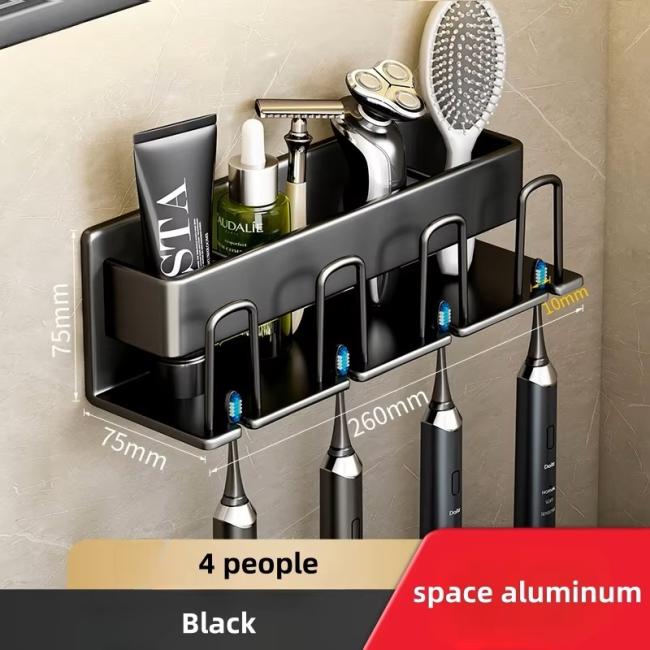 Toothbrush holder showing razor hook and organization
