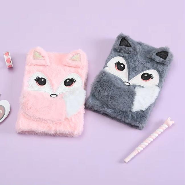 Close-up view of the fluffy plush notebook material