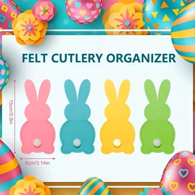 Detail view of polyester felt Easter cutlery bag showing stitching and rabbit shape