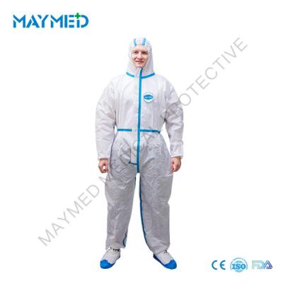 China Conjunto de corpo descartável SMS tipo 5/6 com capuz e fitas ISO9001 e ISO13485 à venda