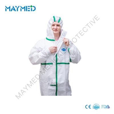 China EN14126 tipo 4 macacão Microporous descartável do PPE 5 6 com a capa de 3 painéis à venda