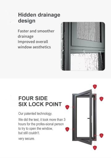 Home Office Postmodern American Vertical Aluminum Swing Tempered Glass Awning Windows