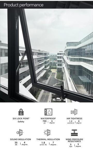 Home Office Postmodern American Vertical Aluminum Swing Tempered Glass Awning Windows