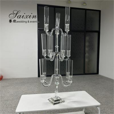 중국 15 Arms Candle holders glass hurricanes candelabra for wedding centerpieces 판매용