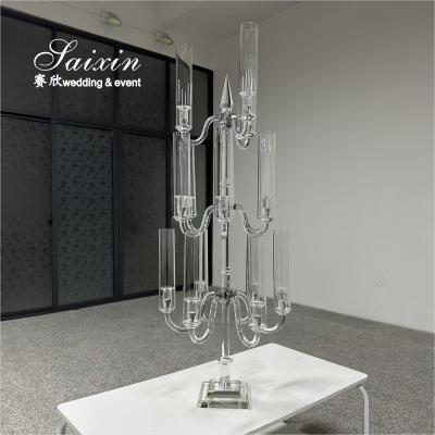 중국 15 Arms Candle holders glass hurricanes candelabra for wedding centerpieces 판매용