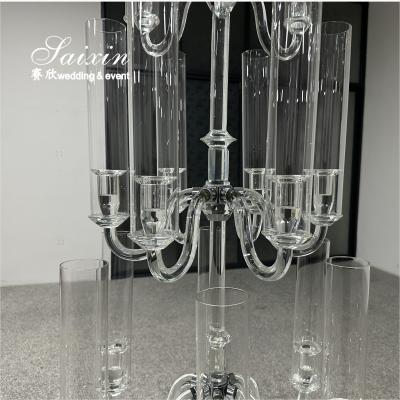 중국 15 Arms Candle holders glass hurricanes candelabra for wedding centerpieces 판매용