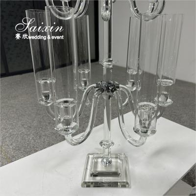 중국 15 Arms Candle holders glass hurricanes candelabra for wedding centerpieces 판매용