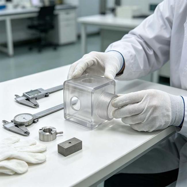 Quality inspection of CNC machined acrylic housing block