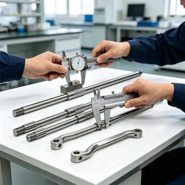 Detailed view of CNC machined stainless steel shaft components