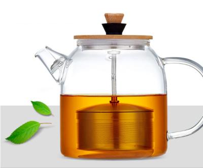 China Novolink OEM 1000ML 1600ML Bule de vidro borosilicato alto com infusor SS e tampa de bambu à venda