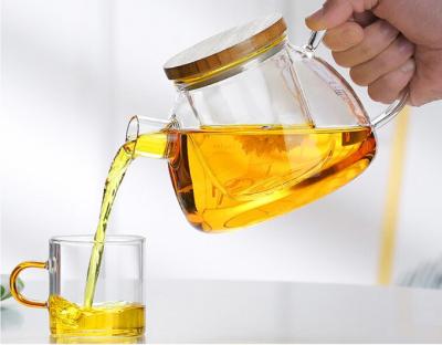 Cina Bollitore per tè in vetro borosilicato alto da 550 ml 800 ml con coperchio in bambù con infusore in vetro in vendita
