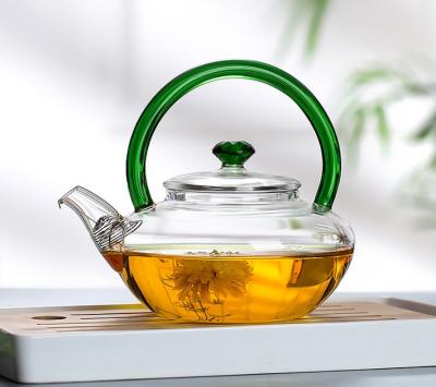 China Novolink OEM 650 ML Bule de Vidro Borosilicato Alto com Infusor Cordão SS e Cabo de Vidro Verde Jade à venda