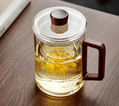 Cina Tazze da tè in vetro borosilicato alto da 420 ml con manici per foglie sfuse a base di erbe in vendita