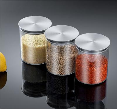 Cina l'immagazzinamento nel vetro trasparente del coperchio di 450ml ss stona la scatola metallica per le spezie matte dei grani in vendita