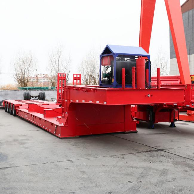 3/4/5axles Lowbed Lowboy Loader Flatbed Low Bed Gooseneck Flat Deck Ramp Hydraulic Ladder Construction Machinery Extendable Semi Tuck Trailer