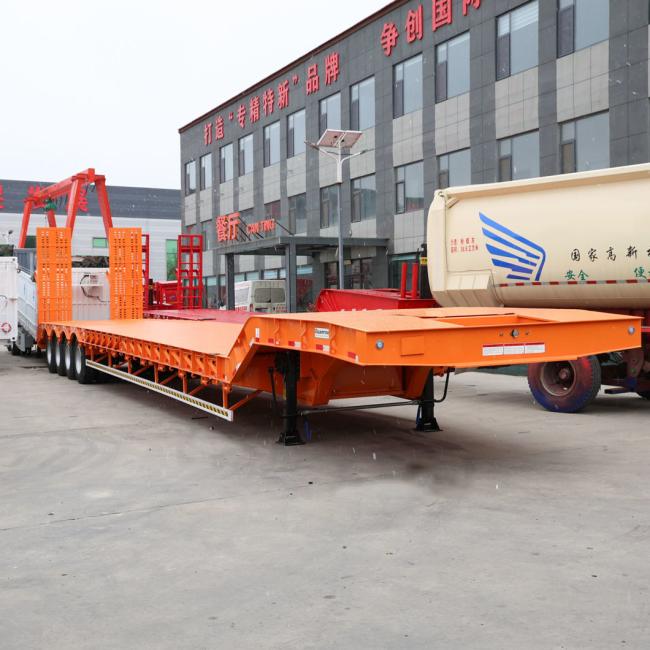 4 Axles 80tons Low Bed/Lowboy/Low Loader Semi Trailer for Heavy Duty Machine Cargos