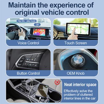 중국 유니버설 자동차 피트먼트 무선 카플레이 및 안드로이드 자동 어댑터 듀얼 포트 블루투스 5.4 2-인-1 USB 타입-C 판매용