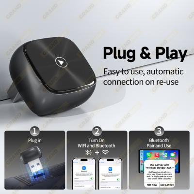 China Grandnavi Wireless CarPlay Android Auto Adapter Adapter Upgrade Wired to Wireless BT Play Music Plug and Play CarPlay for sale