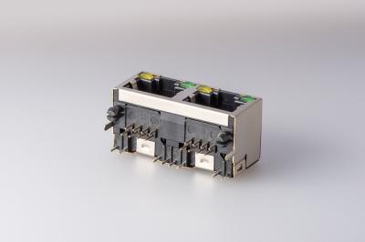 중국 도금되는 LED 금을 가진 보호된 RJ45 모듈라 잭 RJ45 Magjack 8P8C 2 항구 판매용
