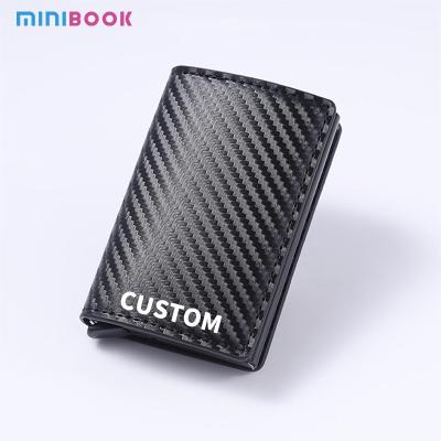 China 2024 Design Fashion Slim Wallets con caja de aluminio emergente y porta tarjetas de fibra de carbono en venta