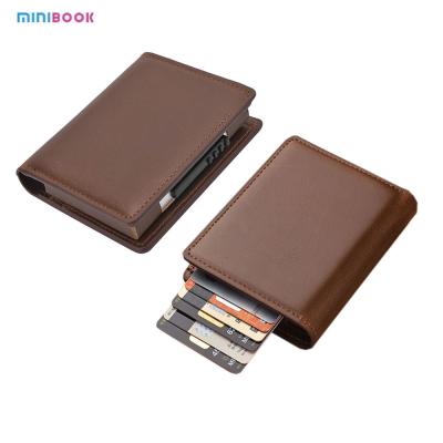 中国 RFID ブロック ポップアップ アルミ スリム 本物の真皮 スマートクレジットカードホルダー 男性用 販売のため