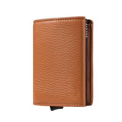 China Minimalista de cuero genuino de tarjeta de crédito rígida bolso de dinero cartera de tarjeta doble cartera para hombres en venta