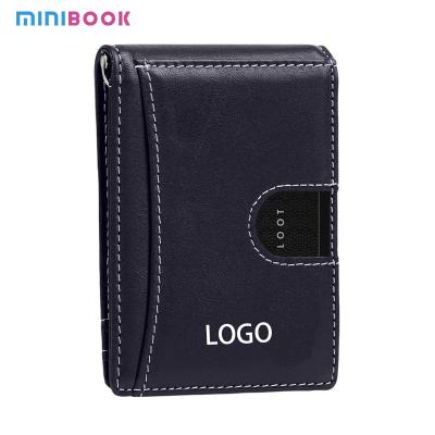China Echt leer RFID blokkerend Slim voorzak Mens portemonnee geld clip met ID-venster Te koop